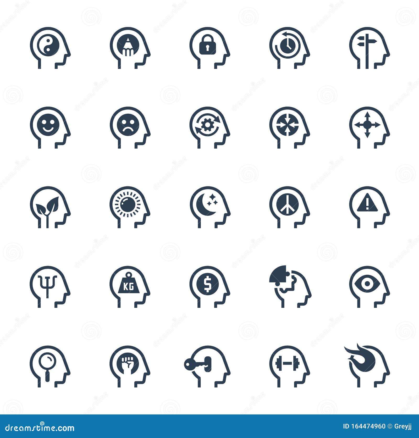 Psychology, Brain Activity and Processes Related Icon Set Stock Vector ...