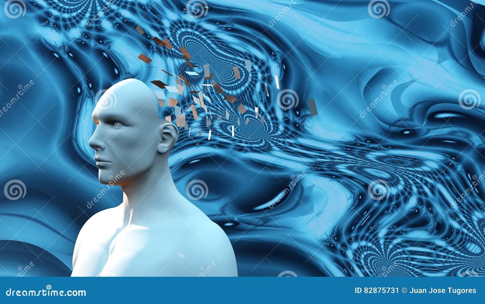 Psychology Concept, Head of a Man Falling Apart Stock Illustration ...