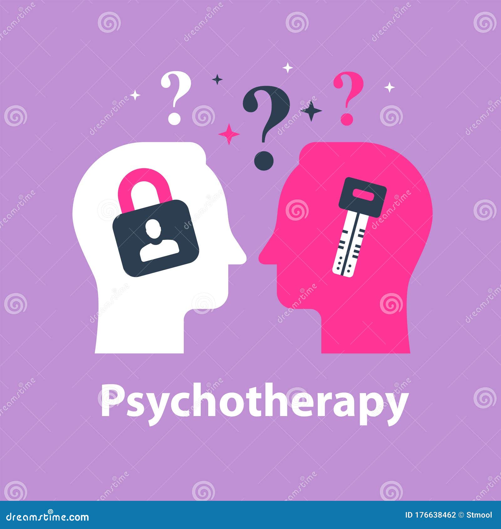 Psychology Concept, Two Heads with Padlock and Key, Problem Solving ...