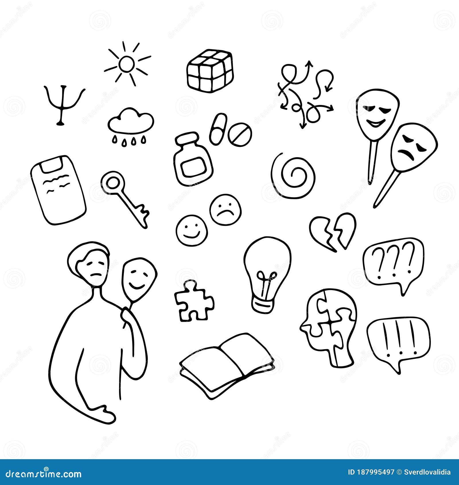 Psychology Icon Set. Hand Drawn Doodle Graphic Stock Vector ...