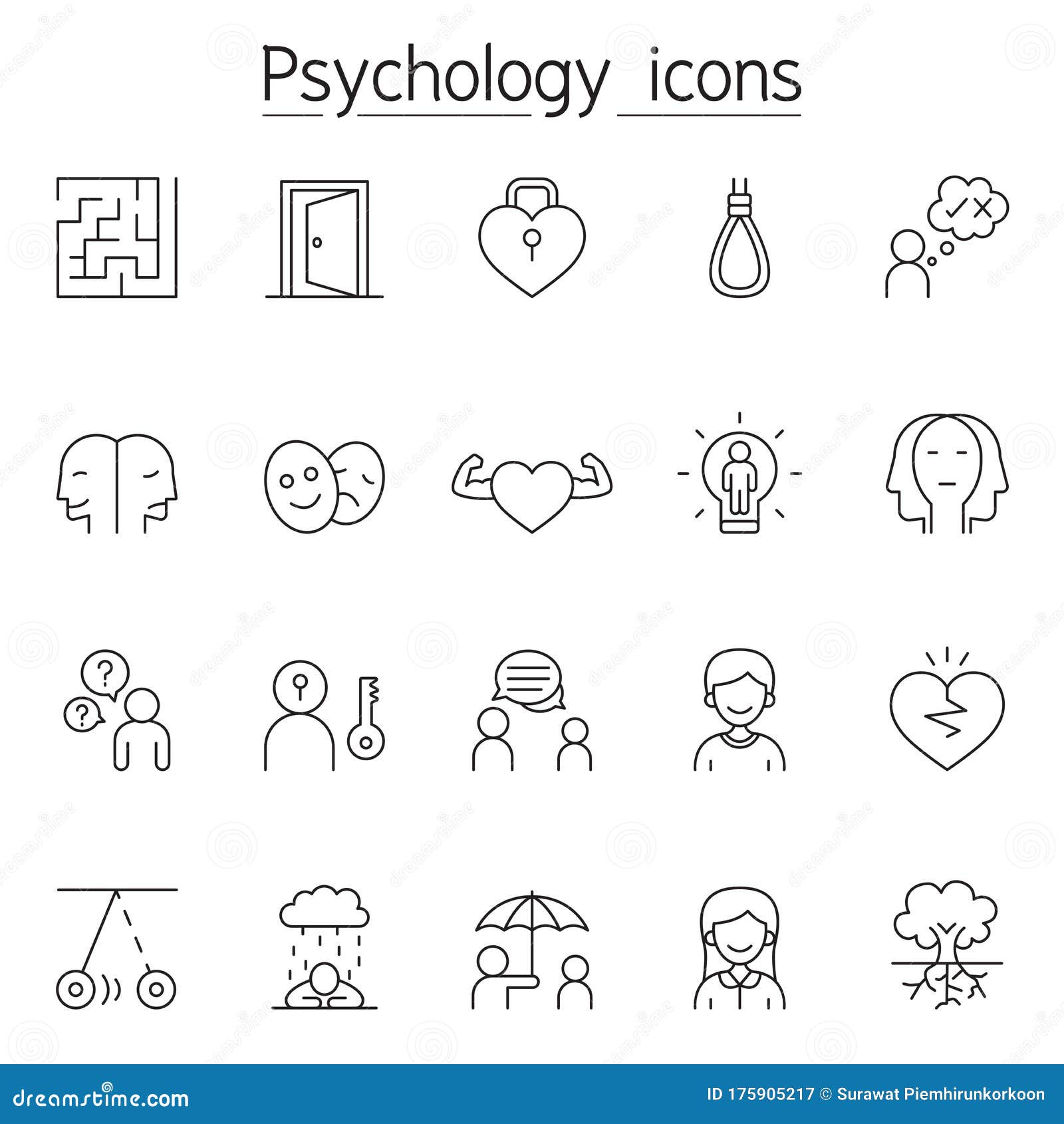Psychology Icon Set in Thin Line Style Stock Illustration ...