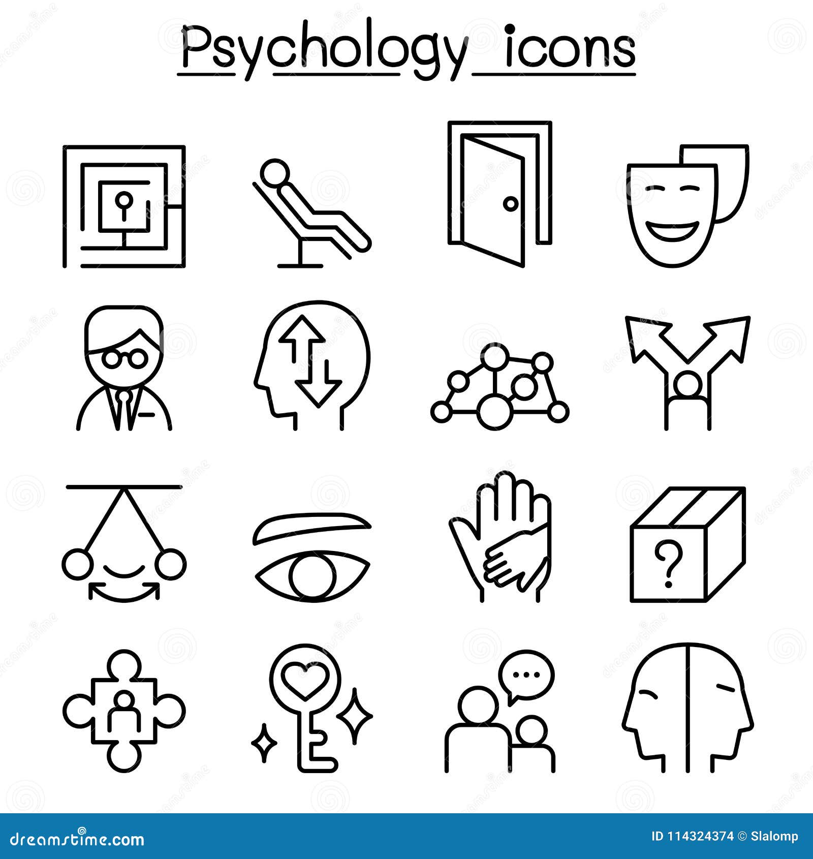 Psychology Icon Set in Thin Line Style Stock Vector - Illustration of ...