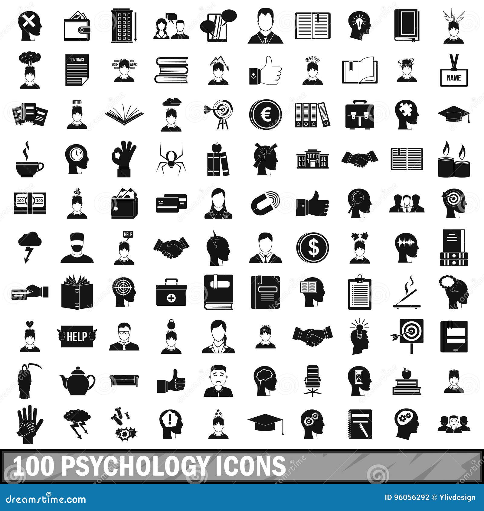 100 Psychology Icons Set, Simple Style Stock Vector - Illustration of ...