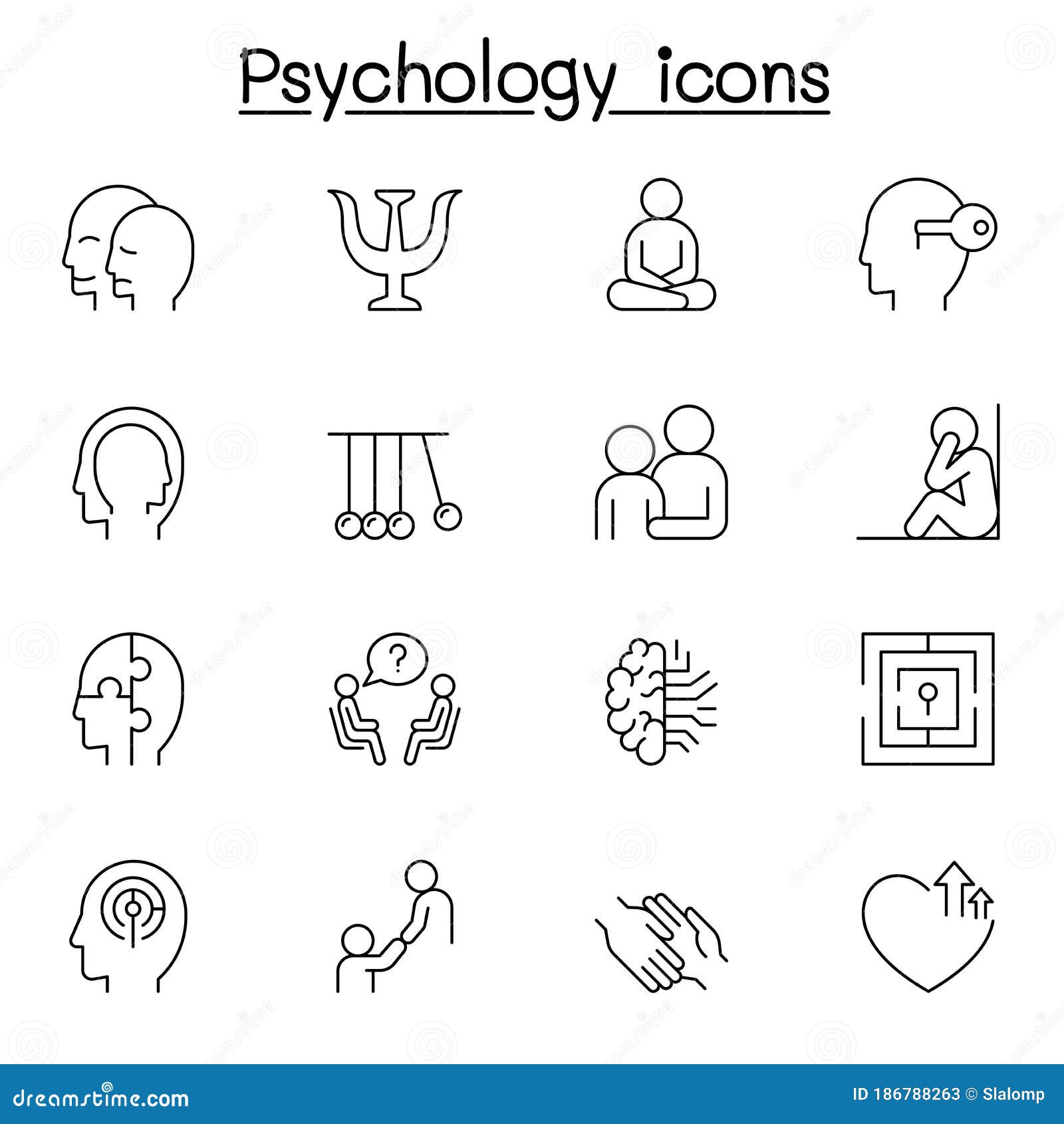 Psychology Icons Set in Thin Line Style Stock Vector - Illustration of ...