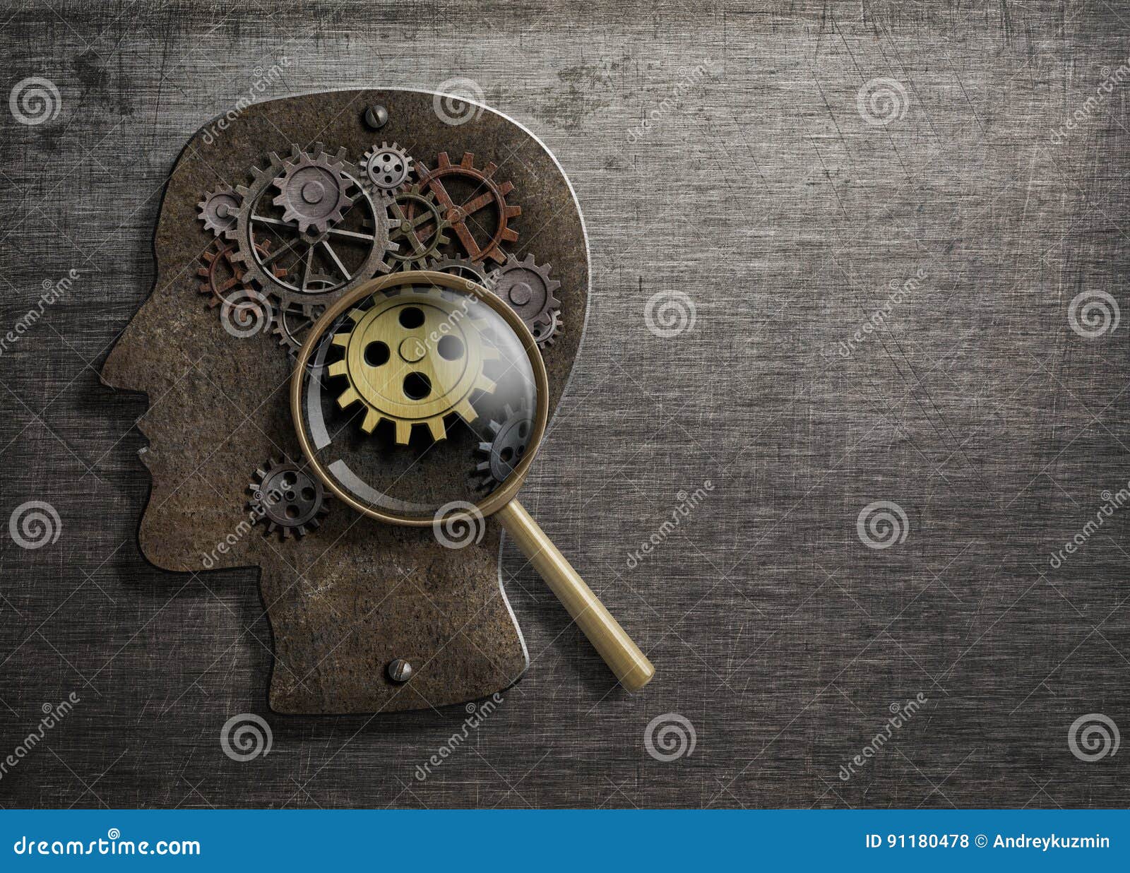 Psychology or Invent Concept. Brain Model with Magnifying Glass 3d ...