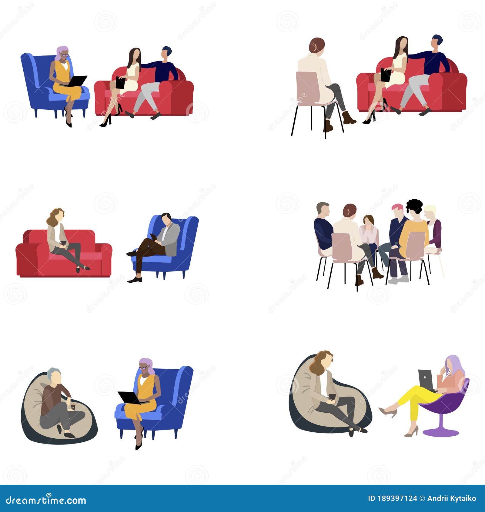 Psychology Session Set , Group and Individual Support Stock Vector ...