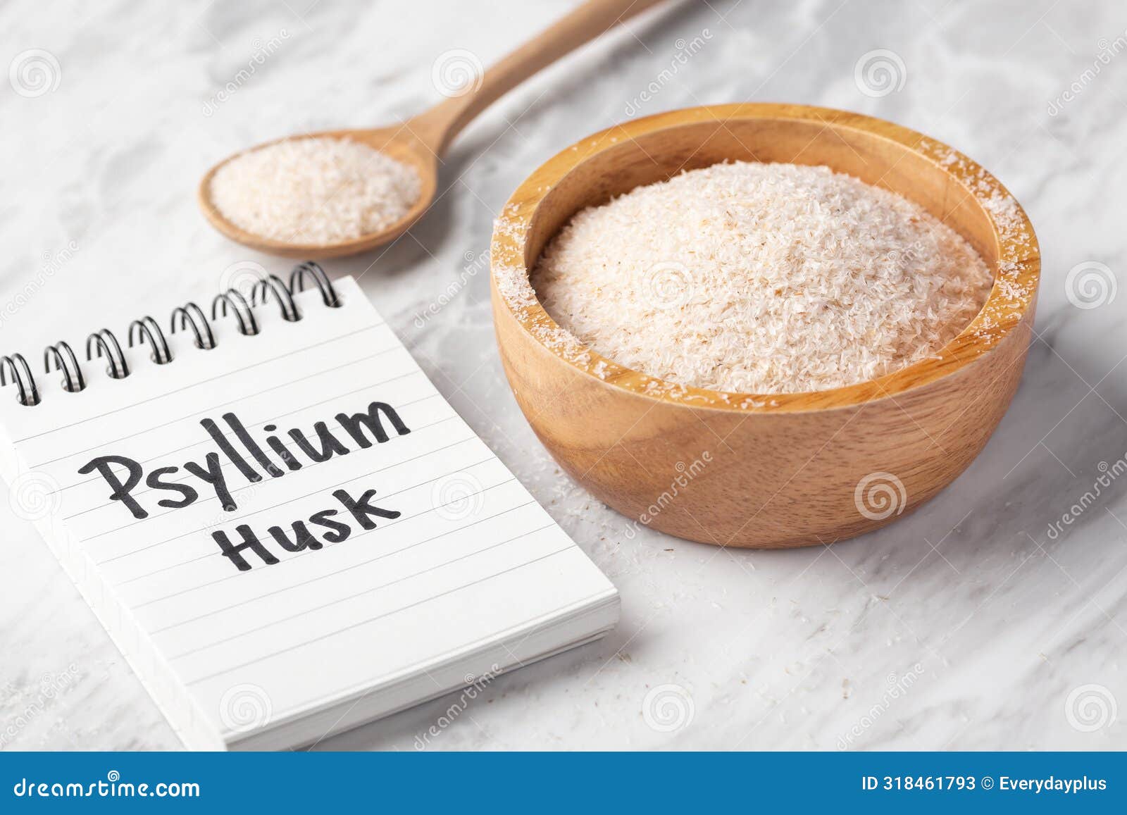 Psyllium Husk in Wooden Bowl with Psyllium Husk Word on Notebook on ...