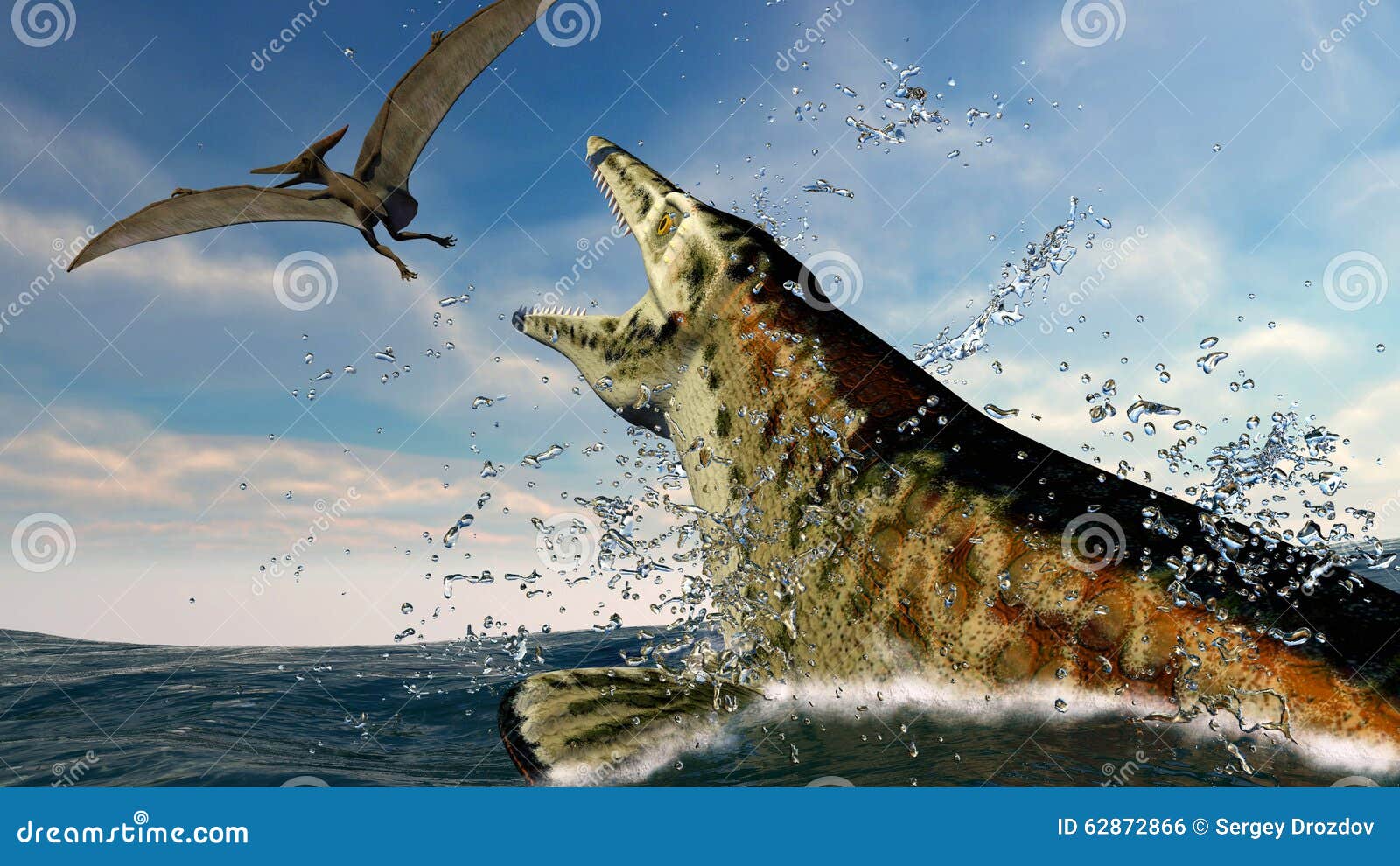 Pteranodon and a Predatory Sea Dinosaur Stock Illustration ...