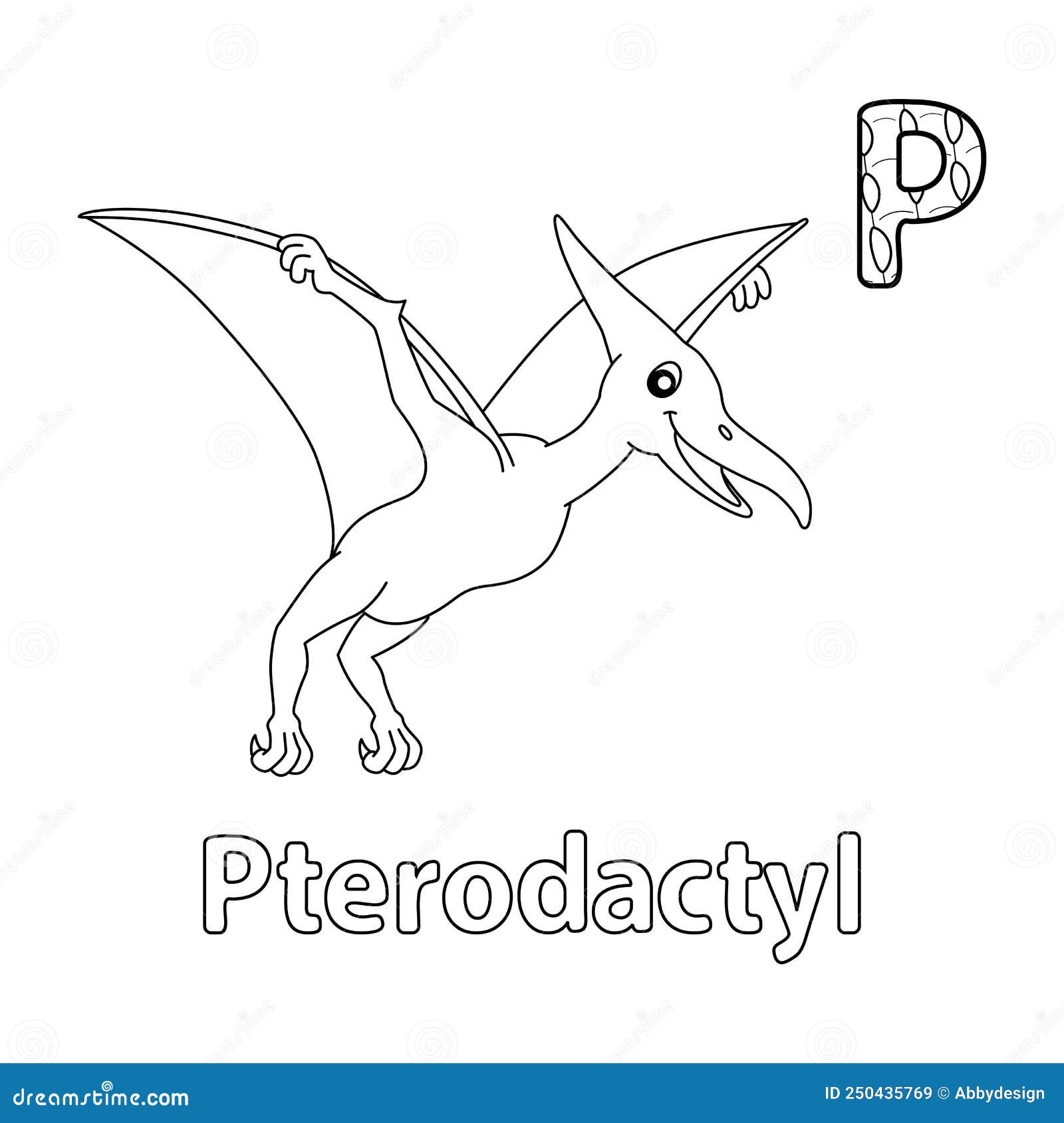 Pterodactyl Alphabet Dinosaur ABC Coloring Page P Stock Vector ...