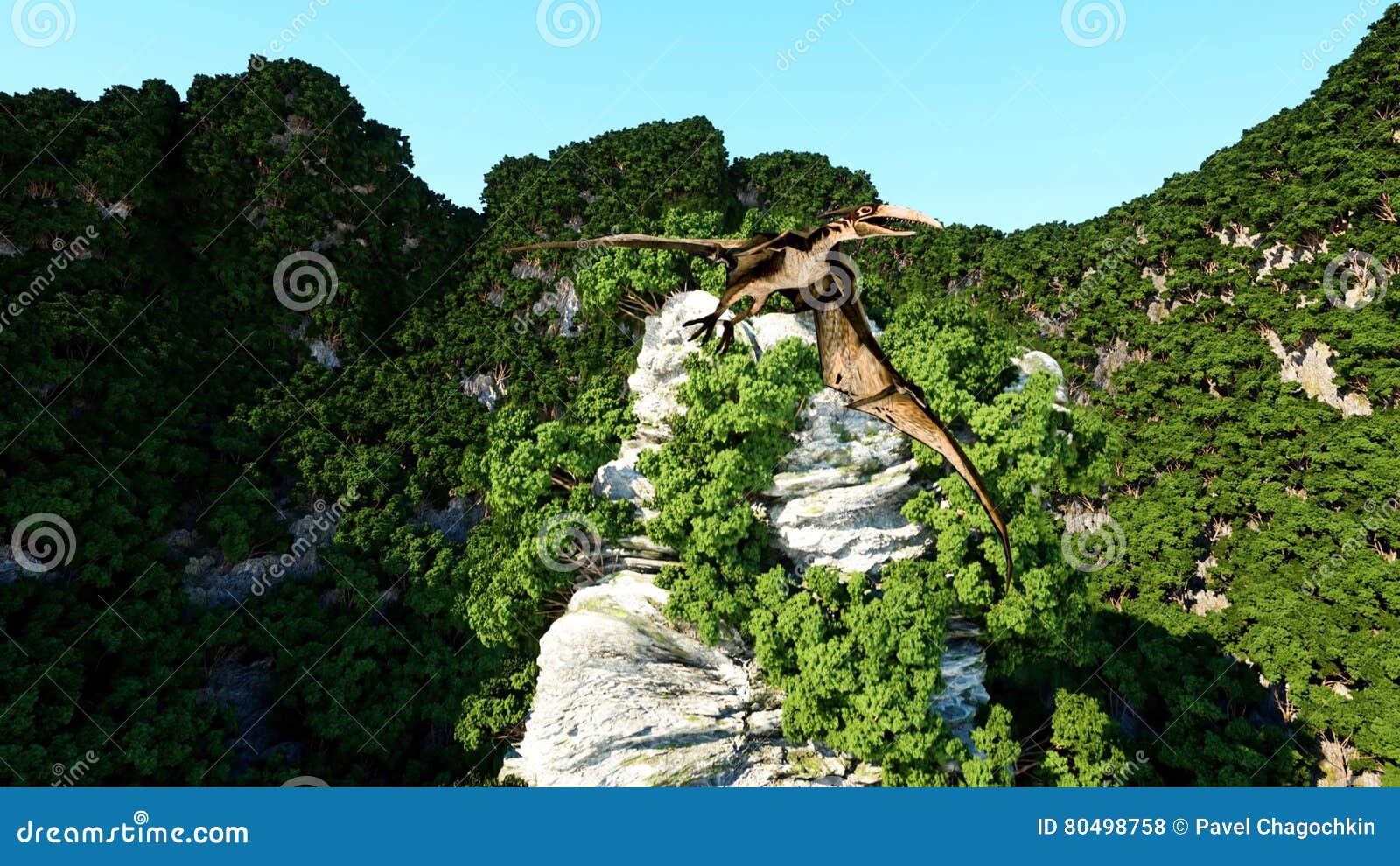 Pterodactyl on Rocky Cliffs. Prehistoric Nature, Dinosaurus. 3d ...