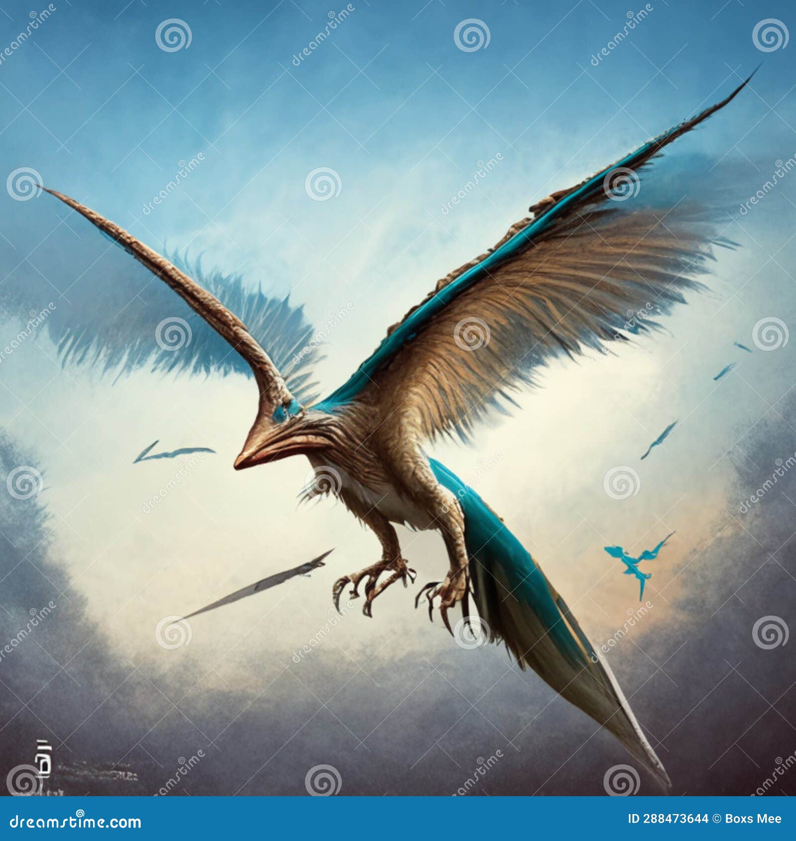 Pterosaur Flying in the Blue Sky. 3d Rendering Generative AI Stock ...