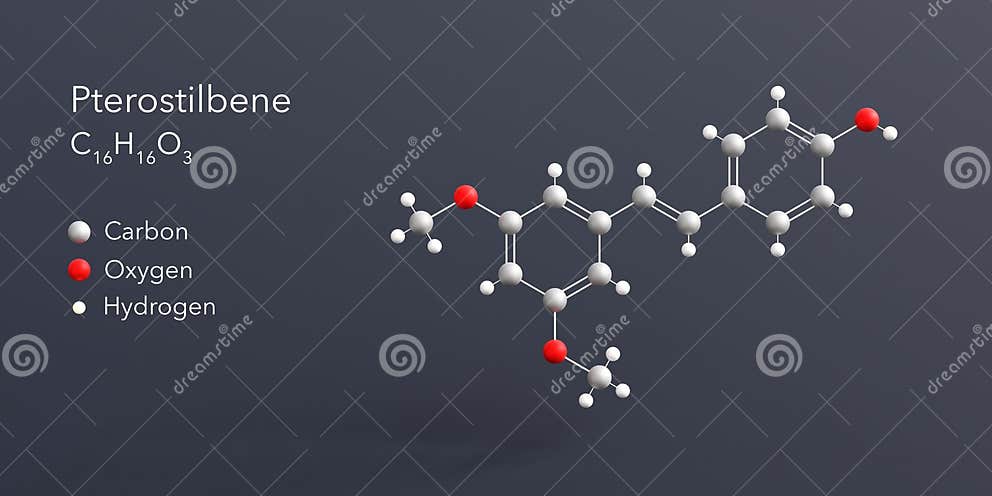 Pterostilbene Molecule 3d Rendering, Flat Molecular Structure with ...