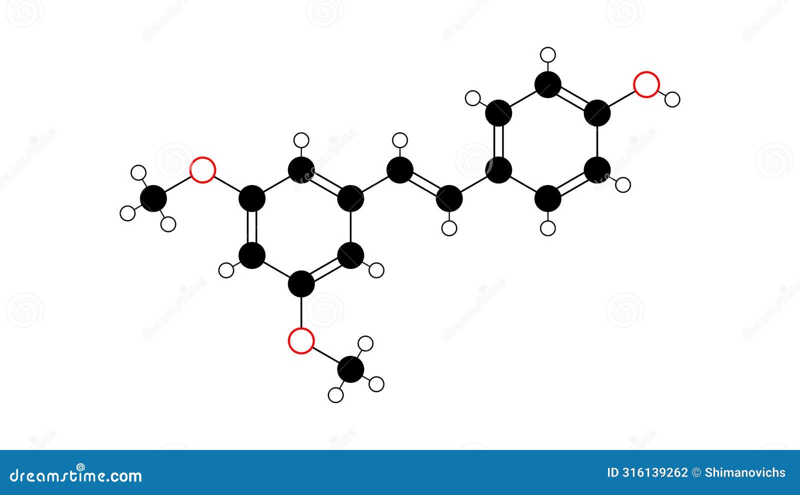 Pterostilbene Molecule, Structural Chemical Formula, Ball-and-stick ...