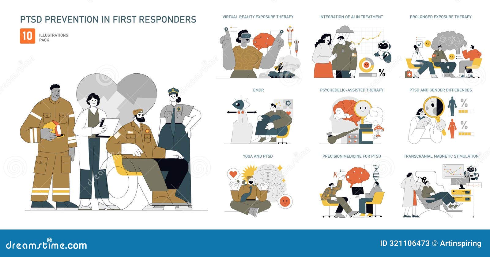 PTSD Prevention In First Responders Vector Illustration | CartoonDealer ...