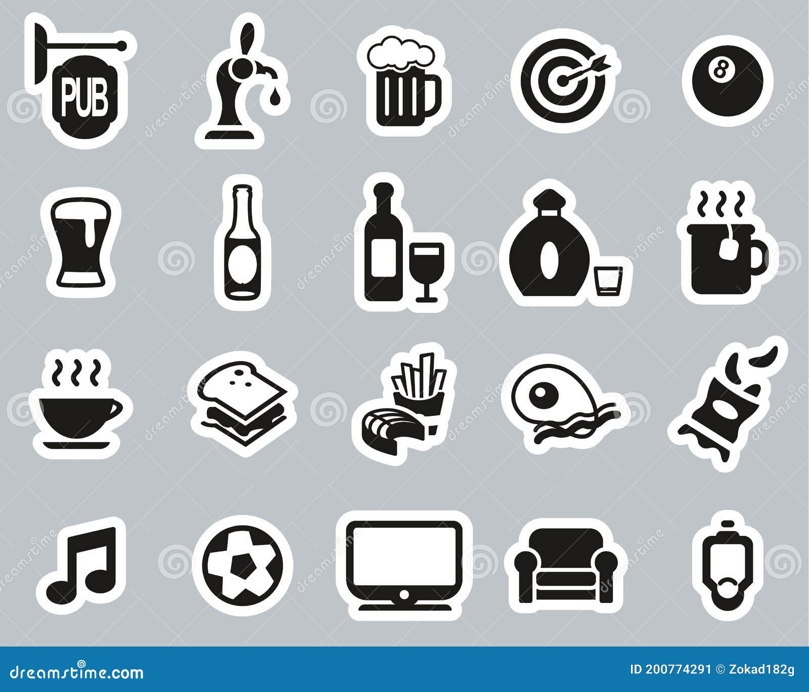 Pub or Bar Icons Black & White Sticker Set Big Stock Vector ...