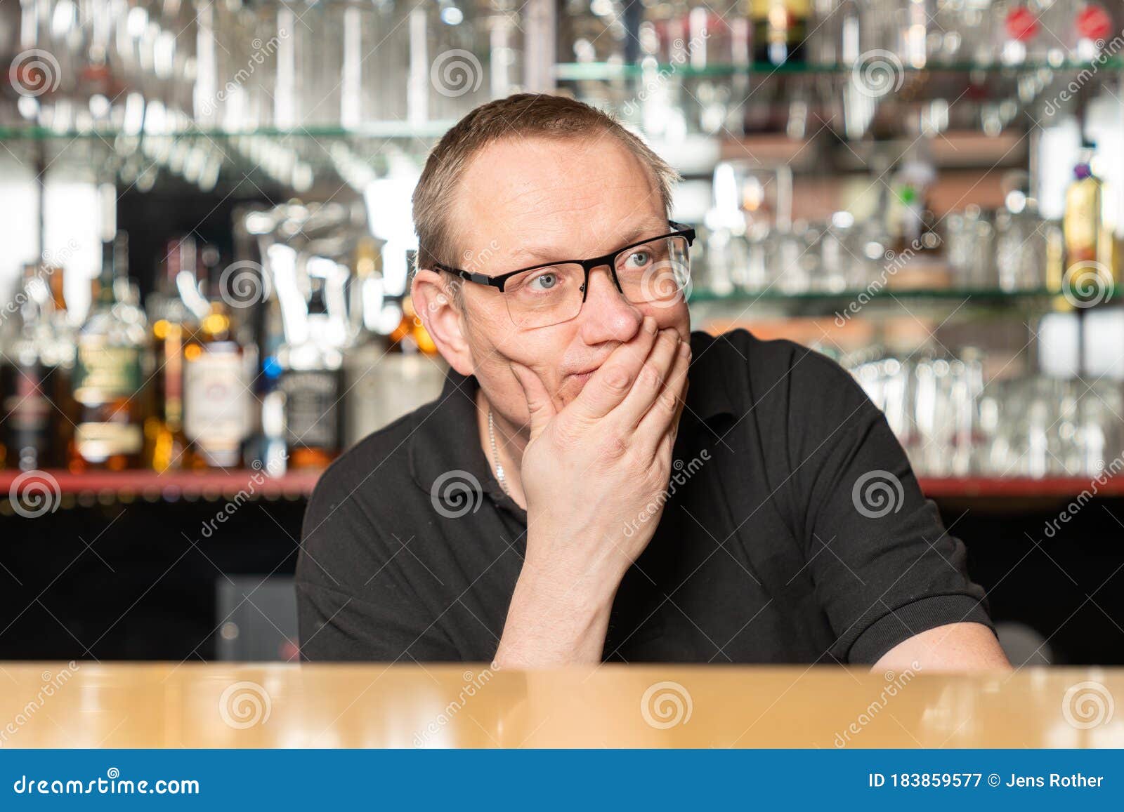 Pub Host Worries because he Has No Guests in His Pub Stock Image ...
