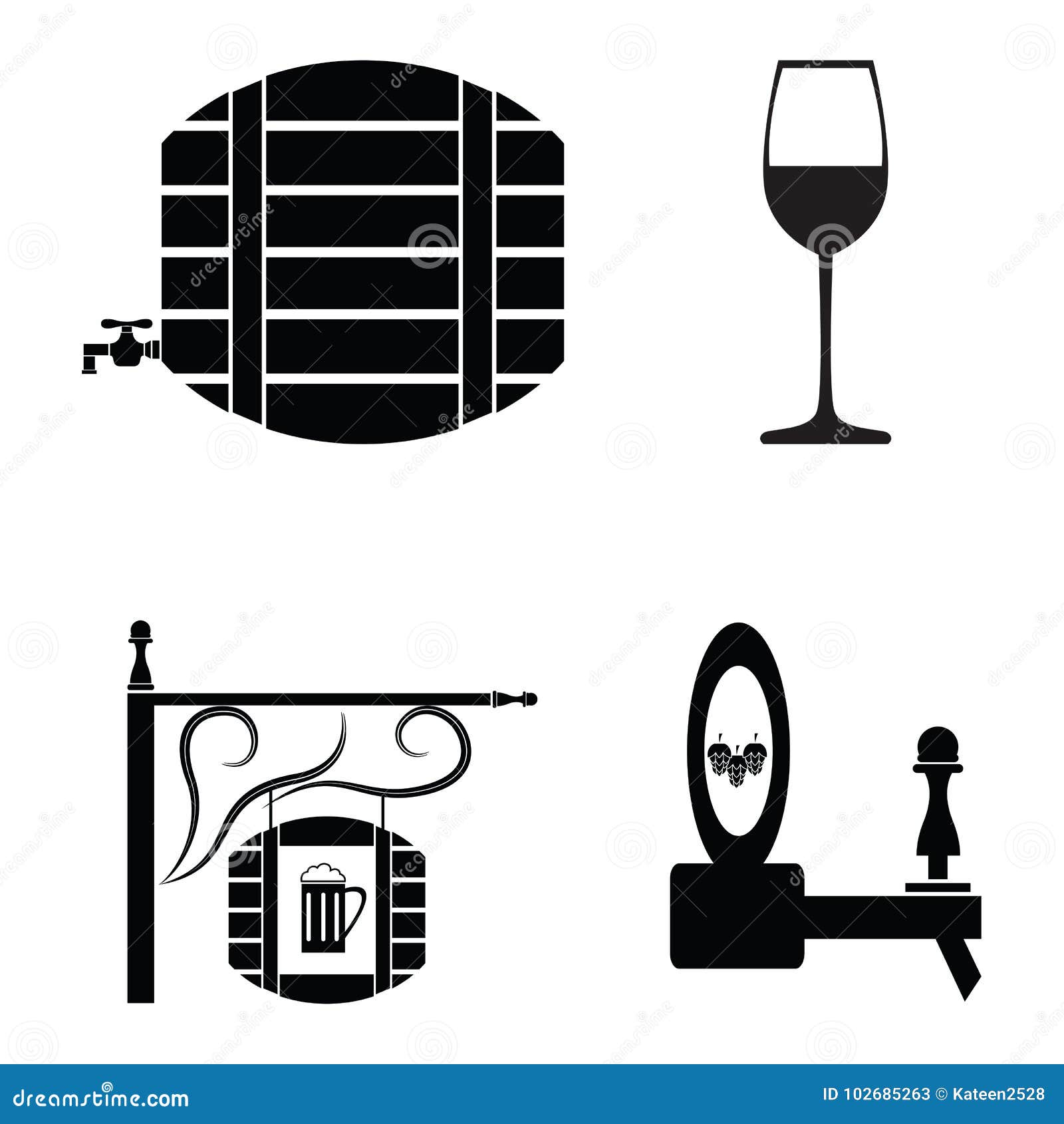 Pub icon set stock vector. Illustration of white, glass - 102685263