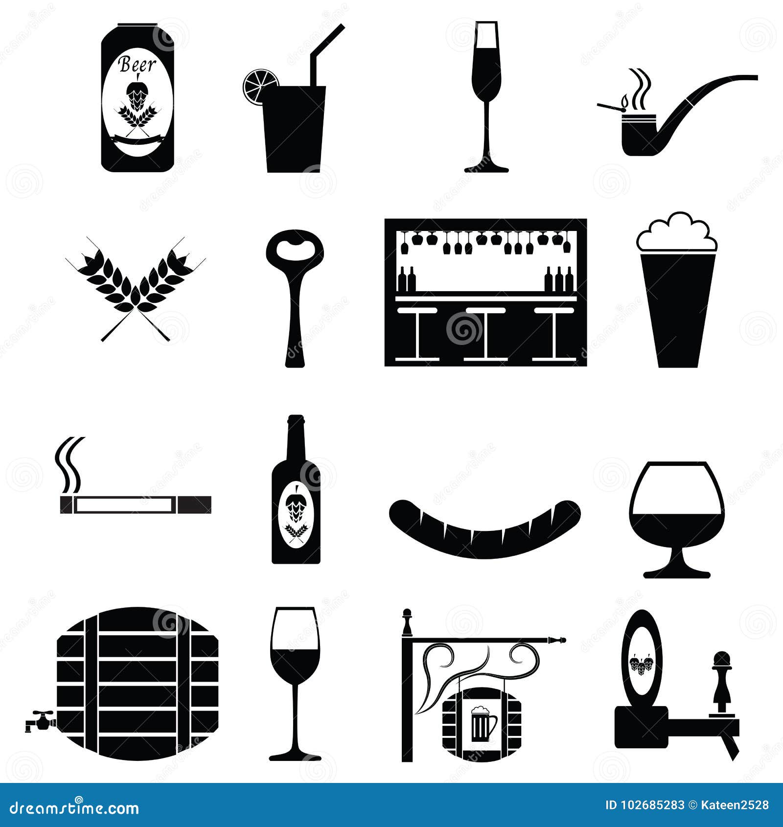 Pub icon set stock vector. Illustration of pint, graphic - 102685283
