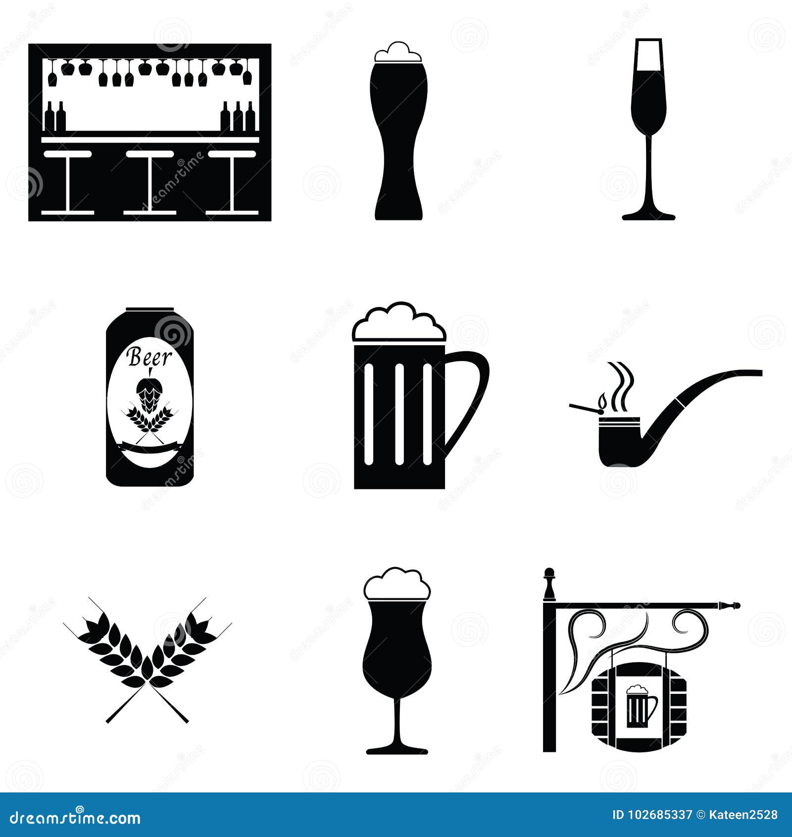 Pub icon set stock vector. Illustration of sign, pictogram - 102685337
