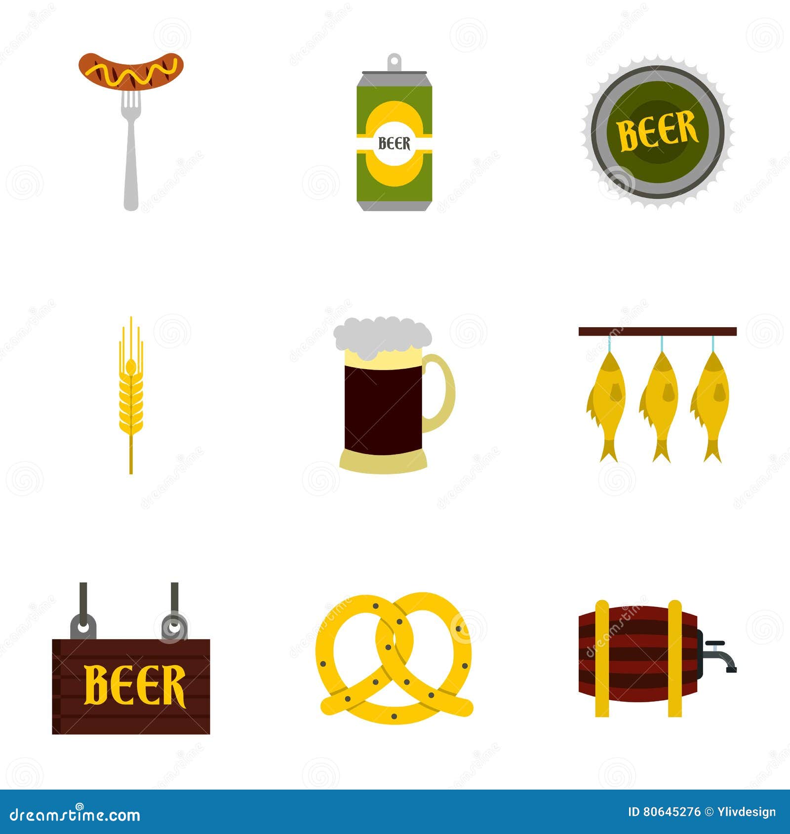 Pub icons set, flat style editorial photo. Illustration of cans - 80645276