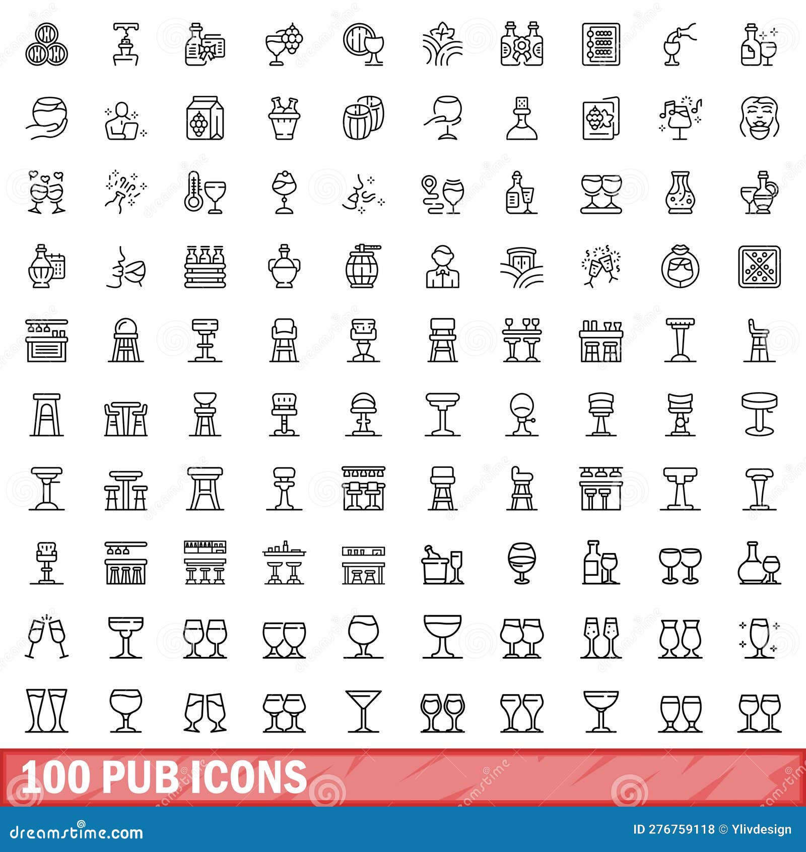 100 Pub Icons Set, Outline Style Stock Vector - Illustration of line ...