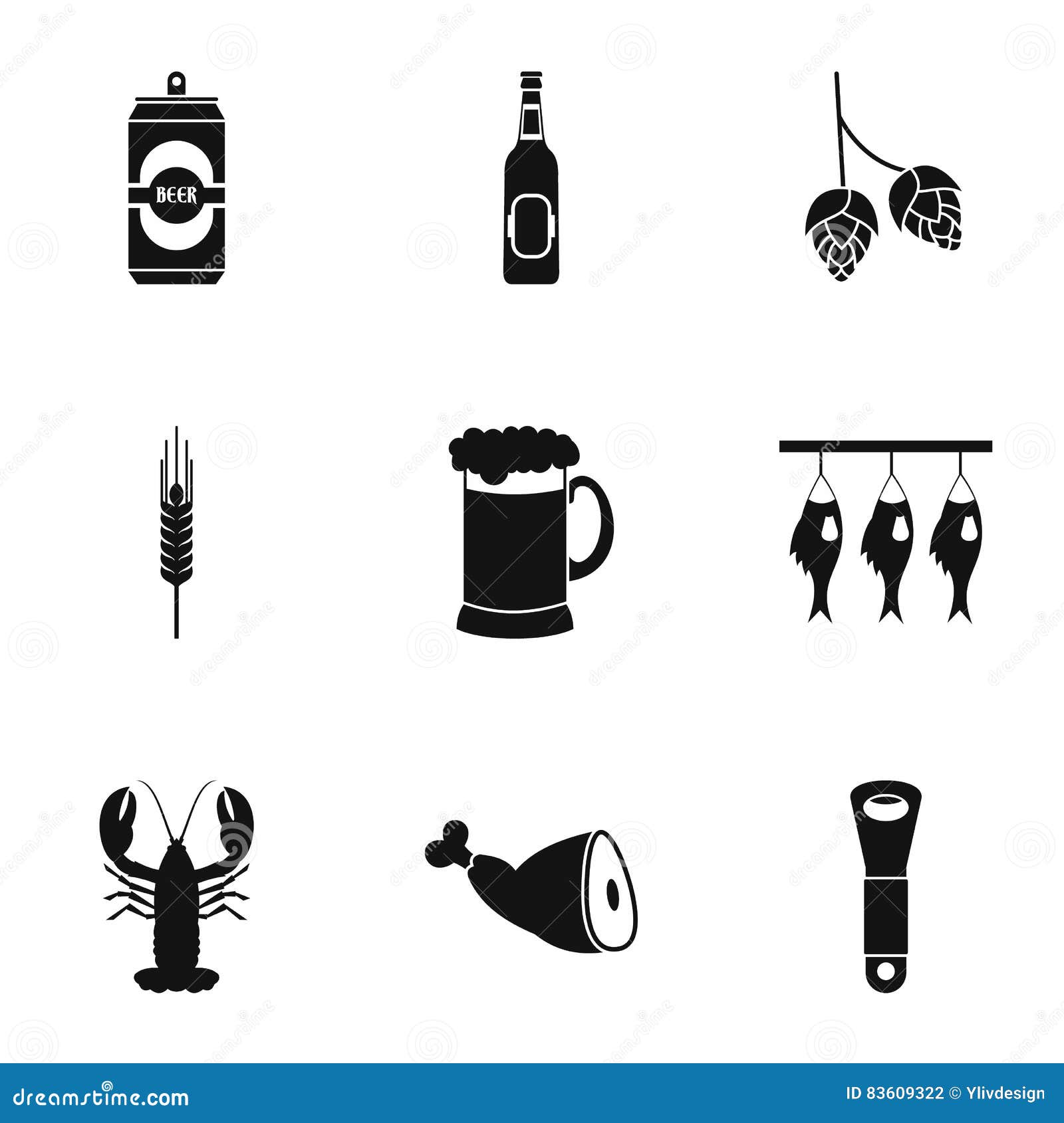 Pub Icons Set, Simple Style Stock Vector - Illustration of opener, fish ...