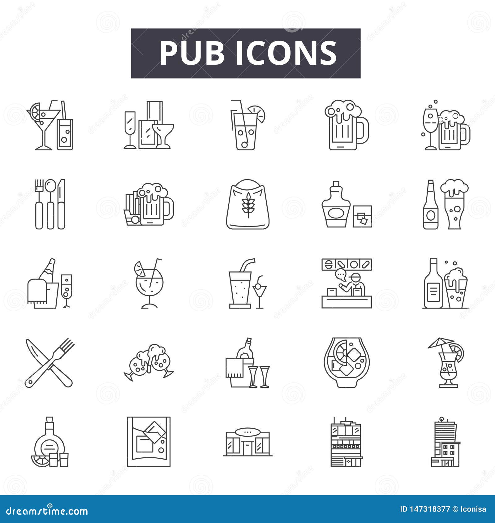 Pub Line Icons, Signs, Vector Set, Linear Concept, Outline Illustration ...