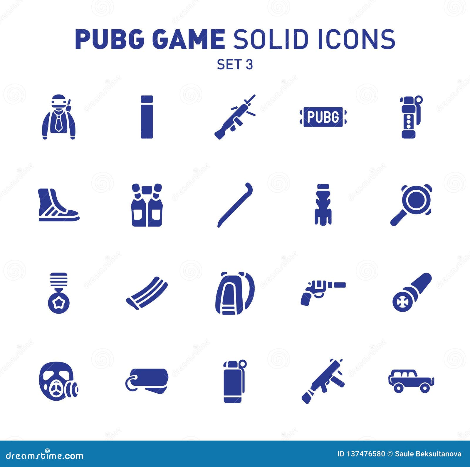 PUBG Game Glyph Icons. Vector Illustration Of Combat Facilities. Solid ...