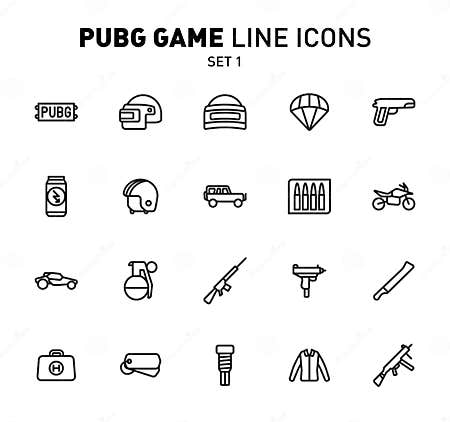 PUBG Game Line Icons. Vector Illustration of Combat Facilities. Linear ...
