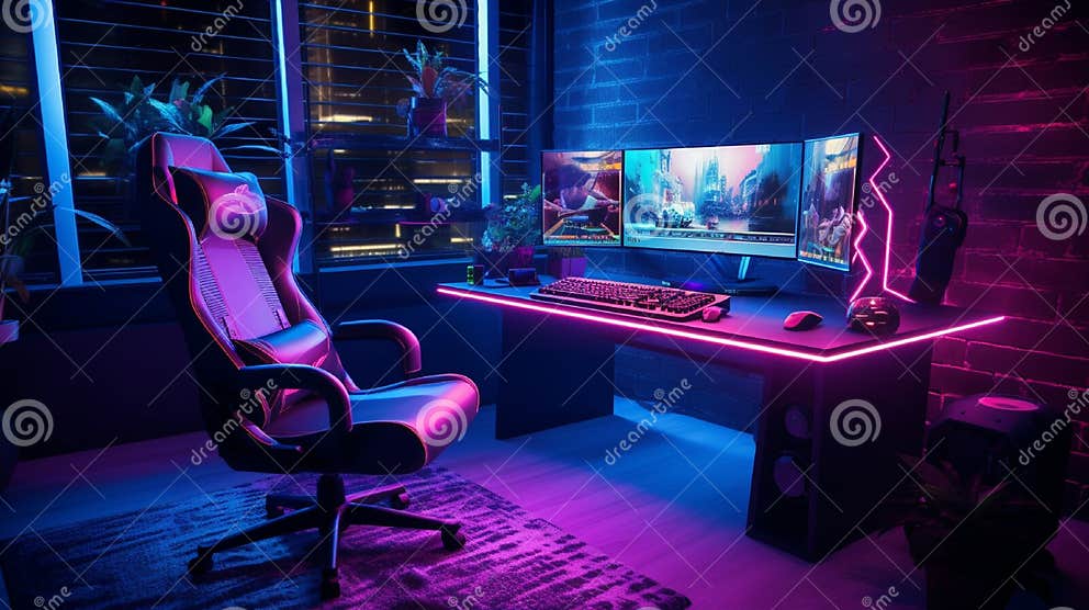 Pubg Gaming Setup with Use of Neon Lights Stock Illustration ...