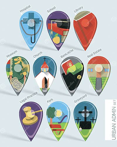 Public Administration Map Pins Set Stock Vector - Illustration of ...