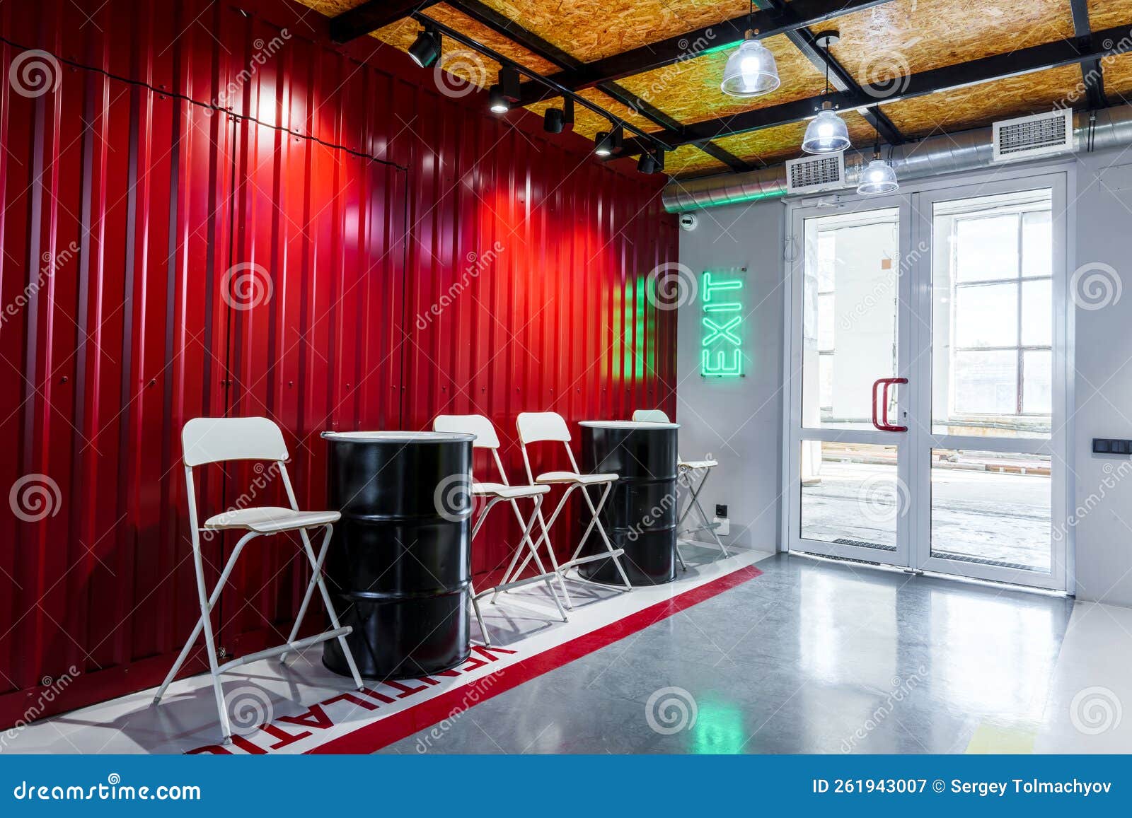 Public Area Room Interior with Table and Bar Stools. Stock Image ...