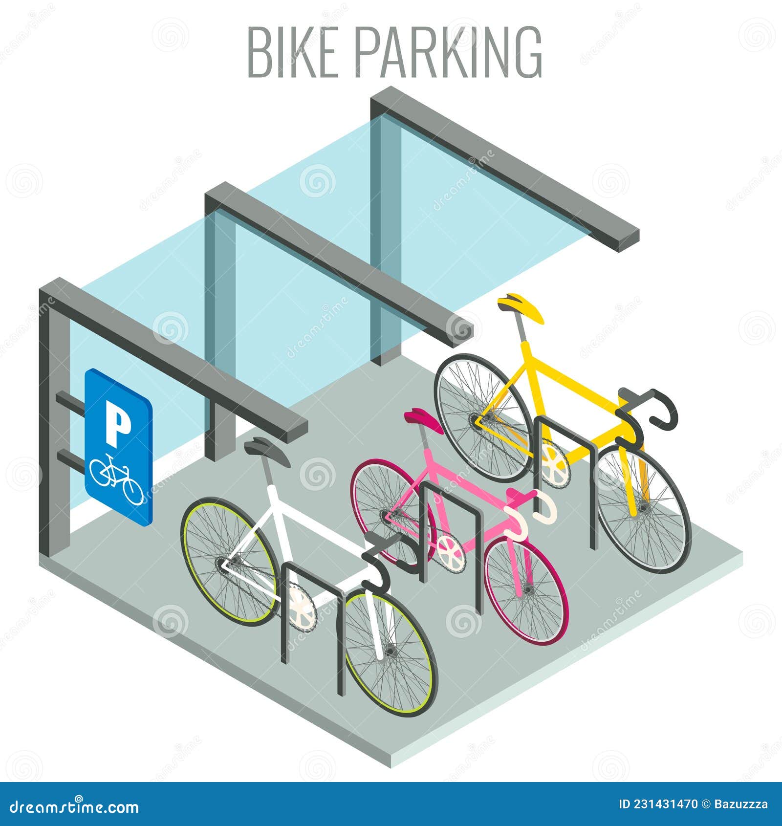 Public Bicycle Racks and Bikes, Vector Isometric Illustration. City ... Public Bicycle Racks and Bikes, Vector Isometric Illustration. City ...