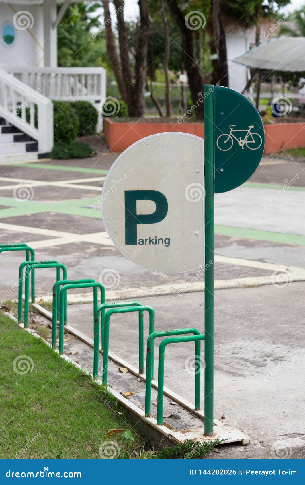 Public Bike Parking Rack on Pedestrian Overpass Stock Photo - Image of ...