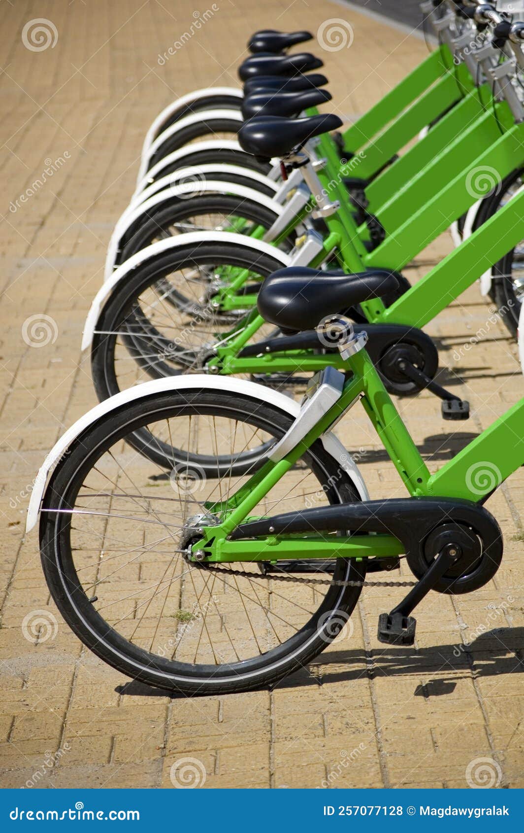 Public bikes in a row. stock photo. Image of commute - 257077128