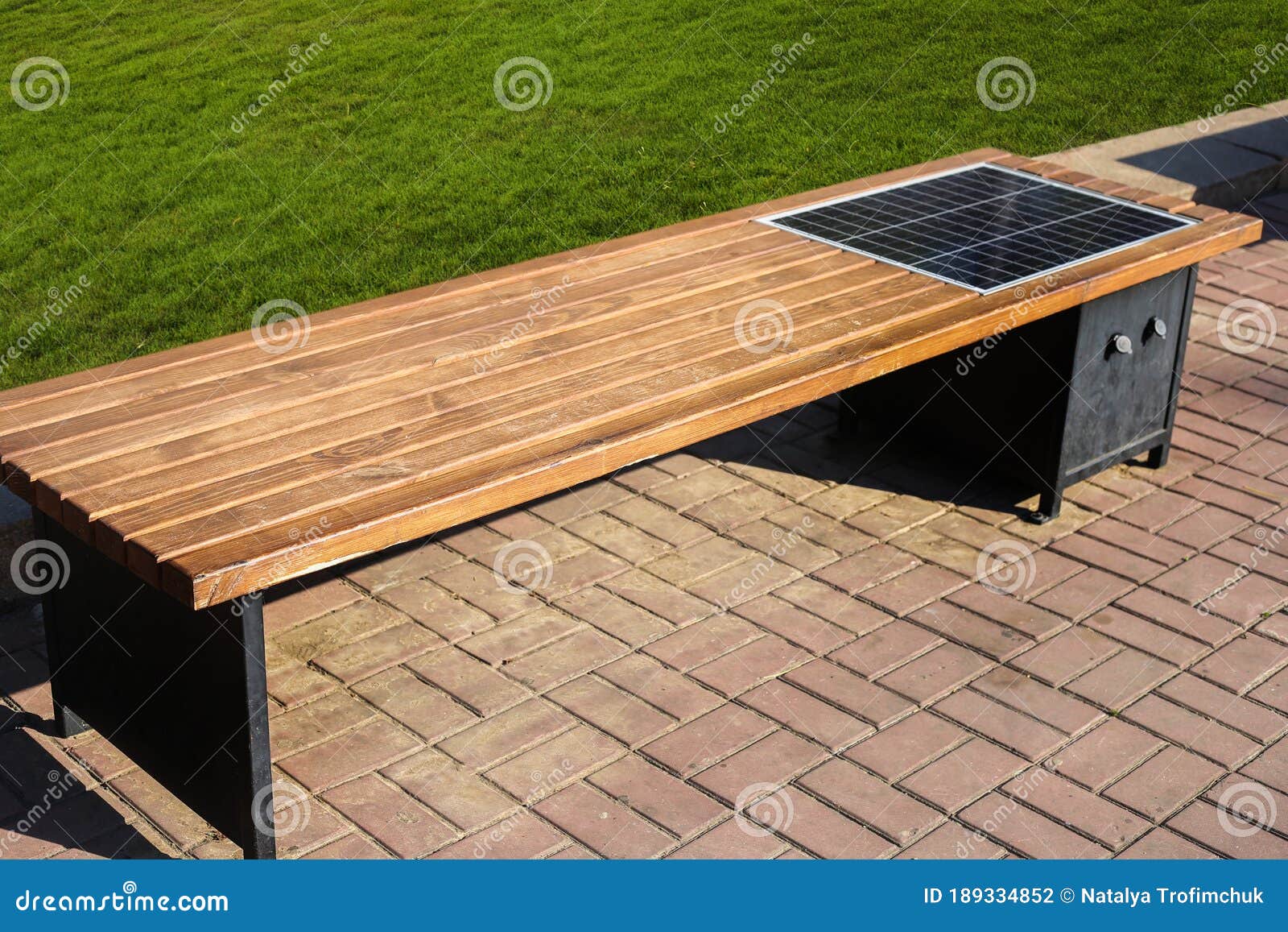 Public Charging on Bench with Solar Panel on Street. Alternative ...
