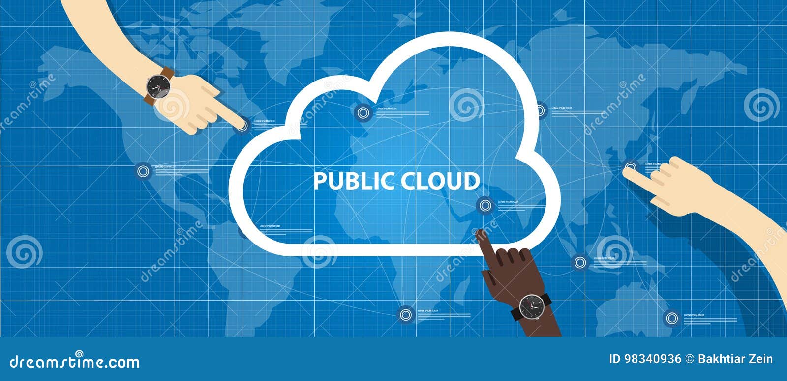 Public Cloud within a Company Icon of Global Data Store Hand Managing ...