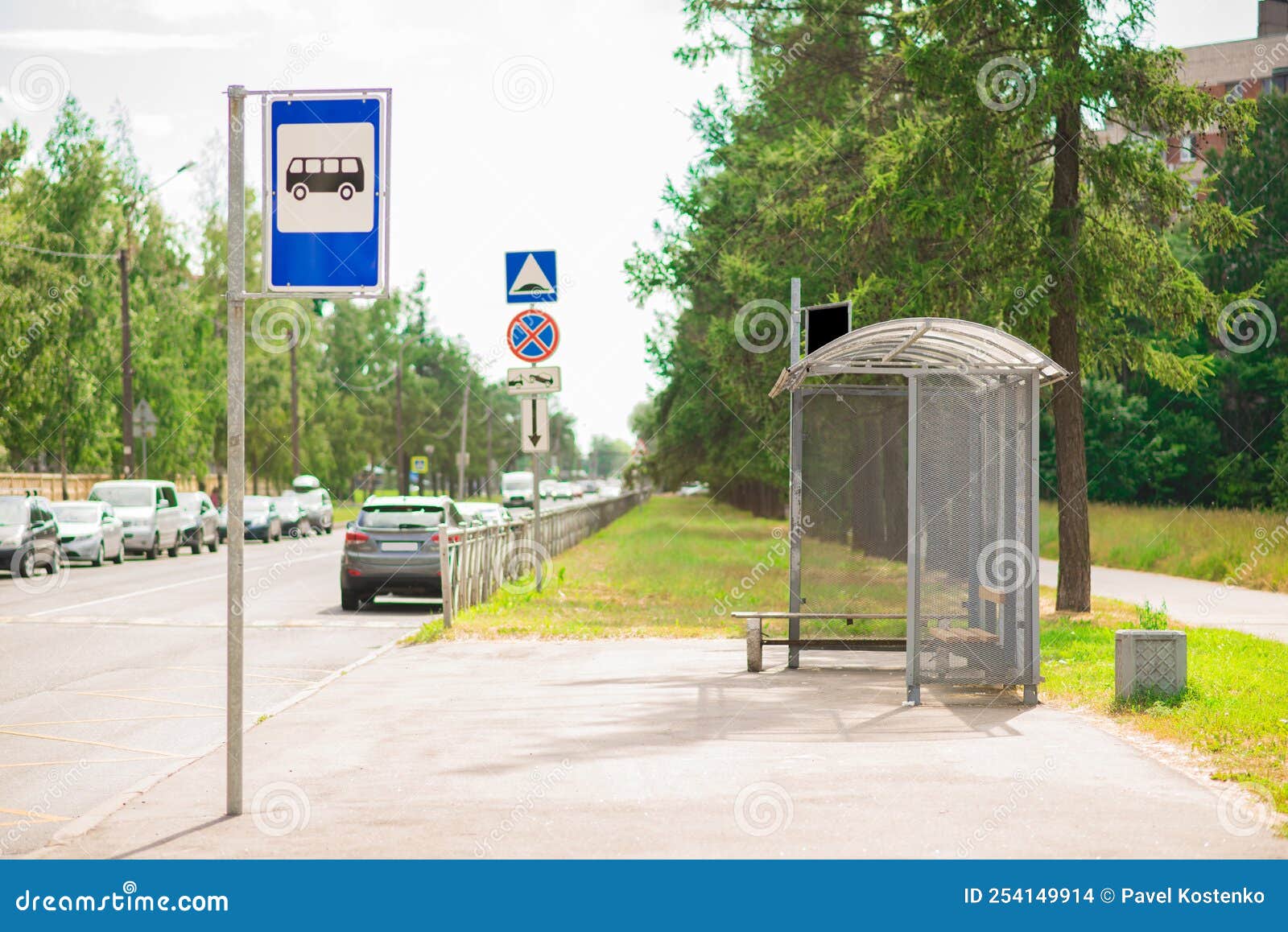 Public Empty Bus Stop with City Timetable. Stock Photo - Image of ...