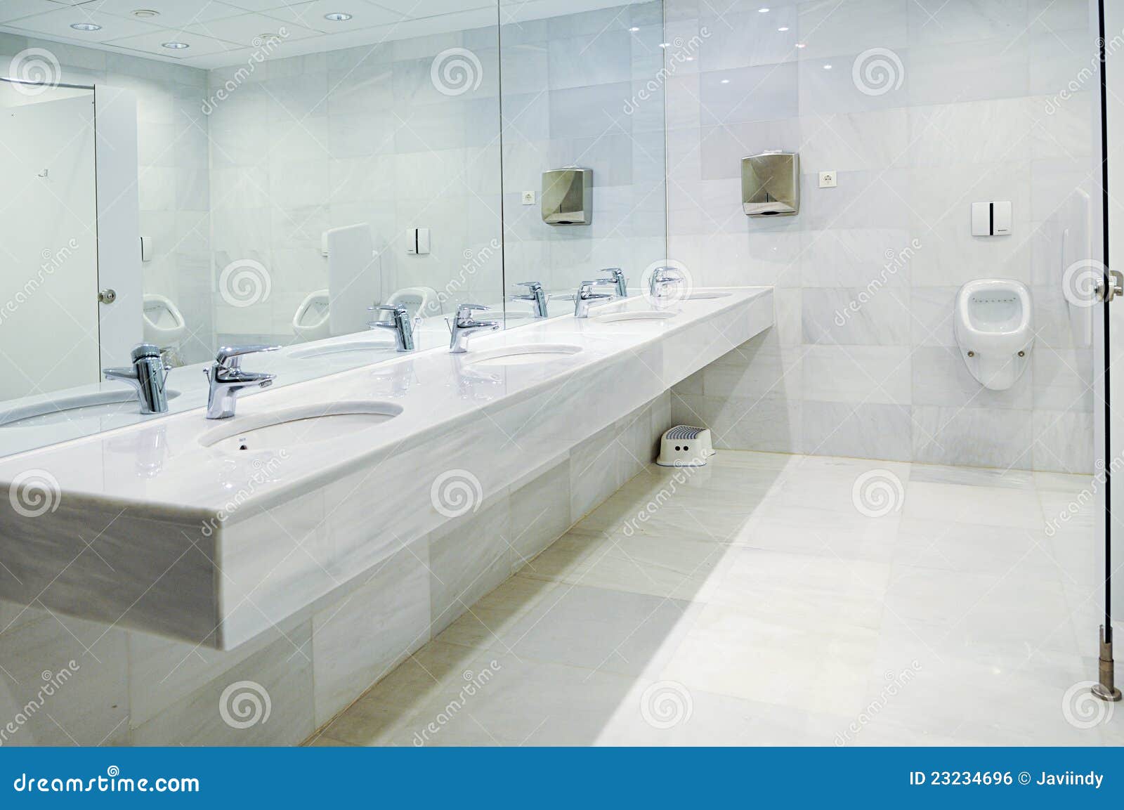 Public Empty Men Restroom with Washstands Mirror Stock Photo - Image of ...