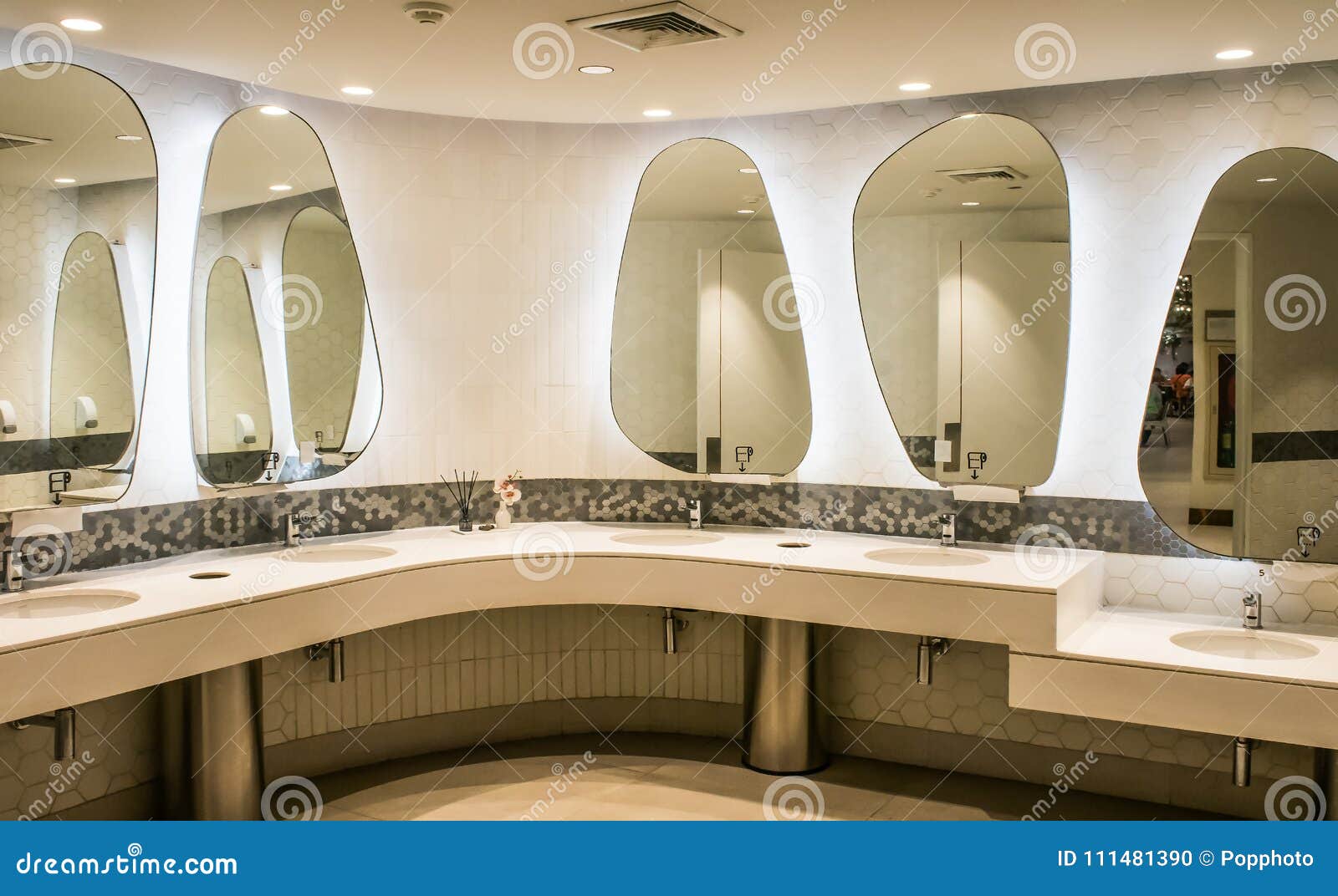Public Empty Restroom with Mirror Stock Photo - Image of water ...