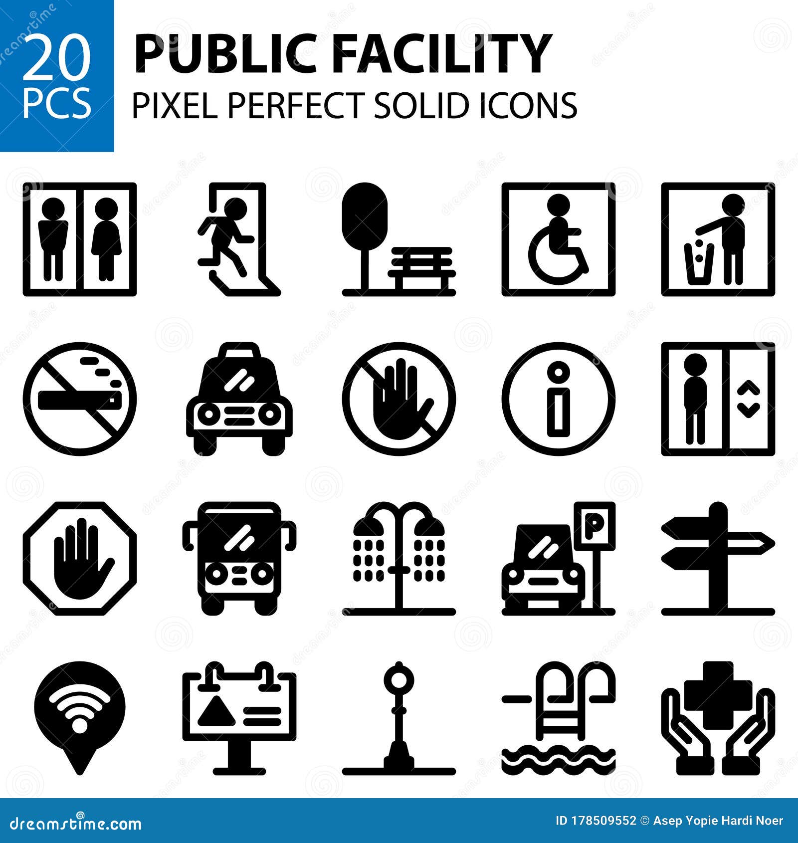 Public Facility Solid Icons Bundle Pixel Perfect Stock Vector ...