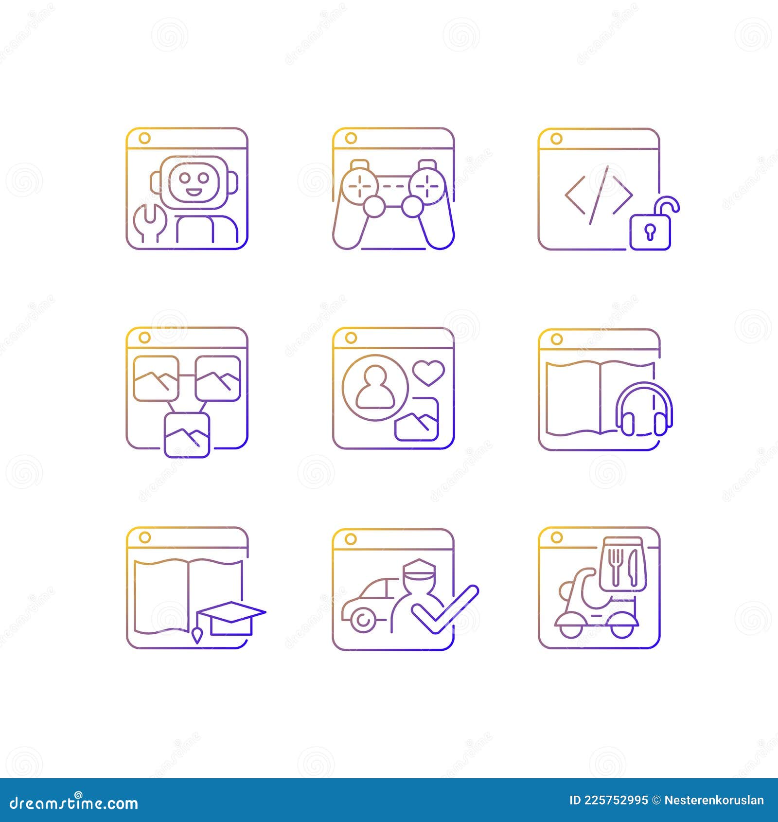 Public-facing Internet Applications Gradient Linear Vector Icons Set ...