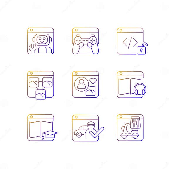 Public-facing Internet Applications Gradient Linear Vector Icons Set ...