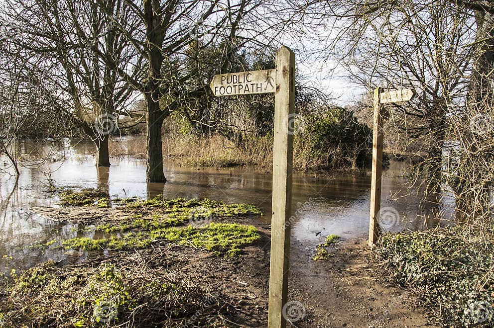 Public Footpath Sign, with Flooded Pathway Stock Image - Image of ...