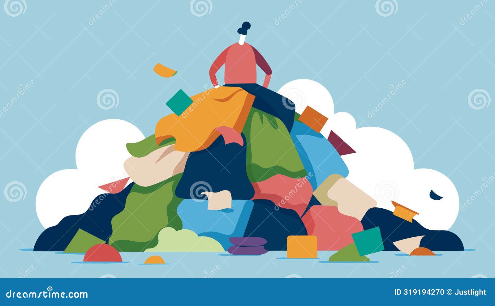 A Public Installation Featuring a Pile of Discarded Clothes Emphasizing ...