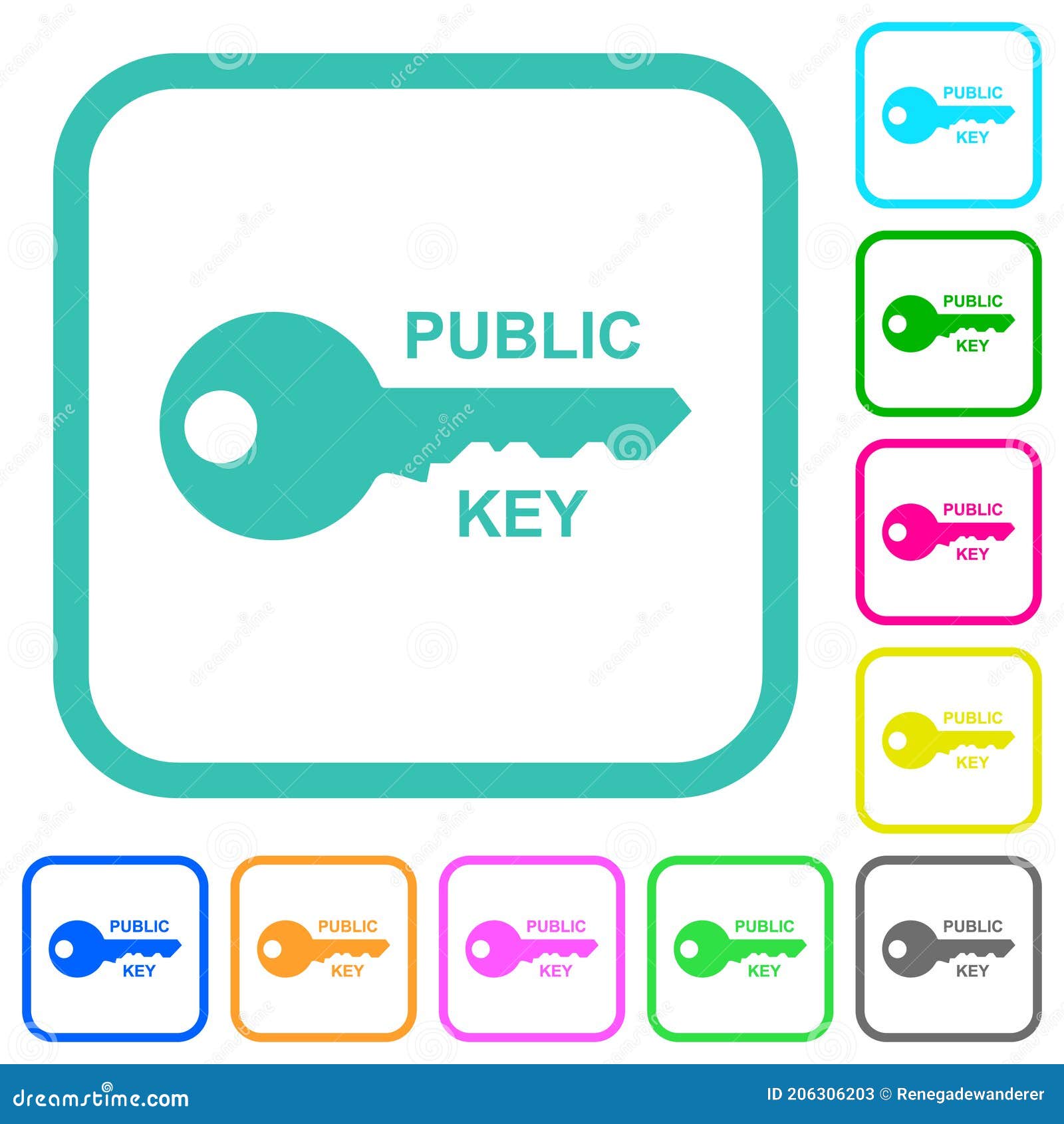 Public Key Vivid Colored Flat Icons Stock Vector - Illustration of ...