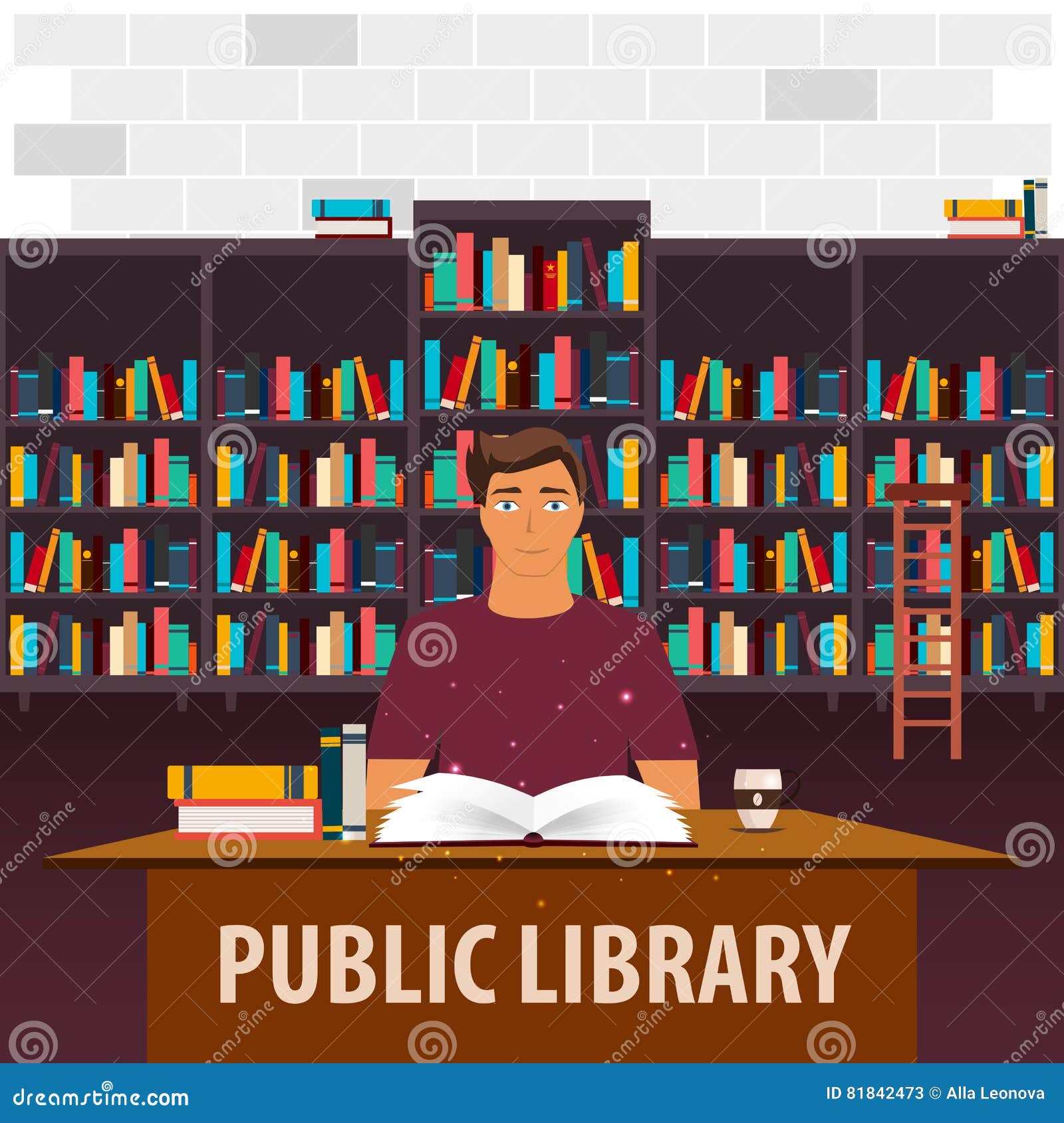 Public Library. Bookcase. Books and Knowledge. Vector Illustration ...