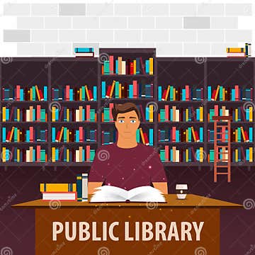 Public Library. Bookcase. Books and Knowledge. Vector Illustration ...