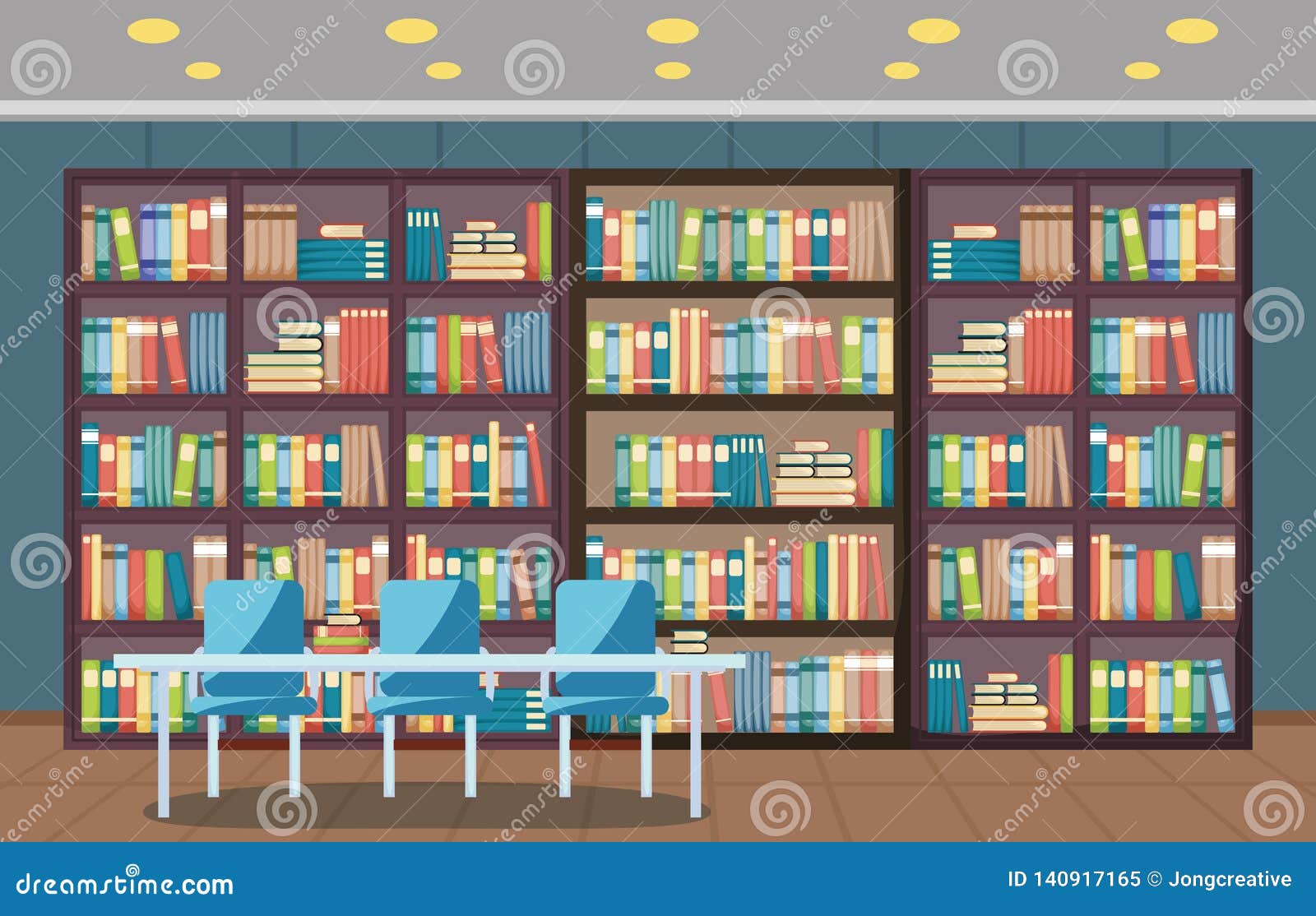 Public Library Interior Stack of Book on Bookshelf Flat Design Stock ...