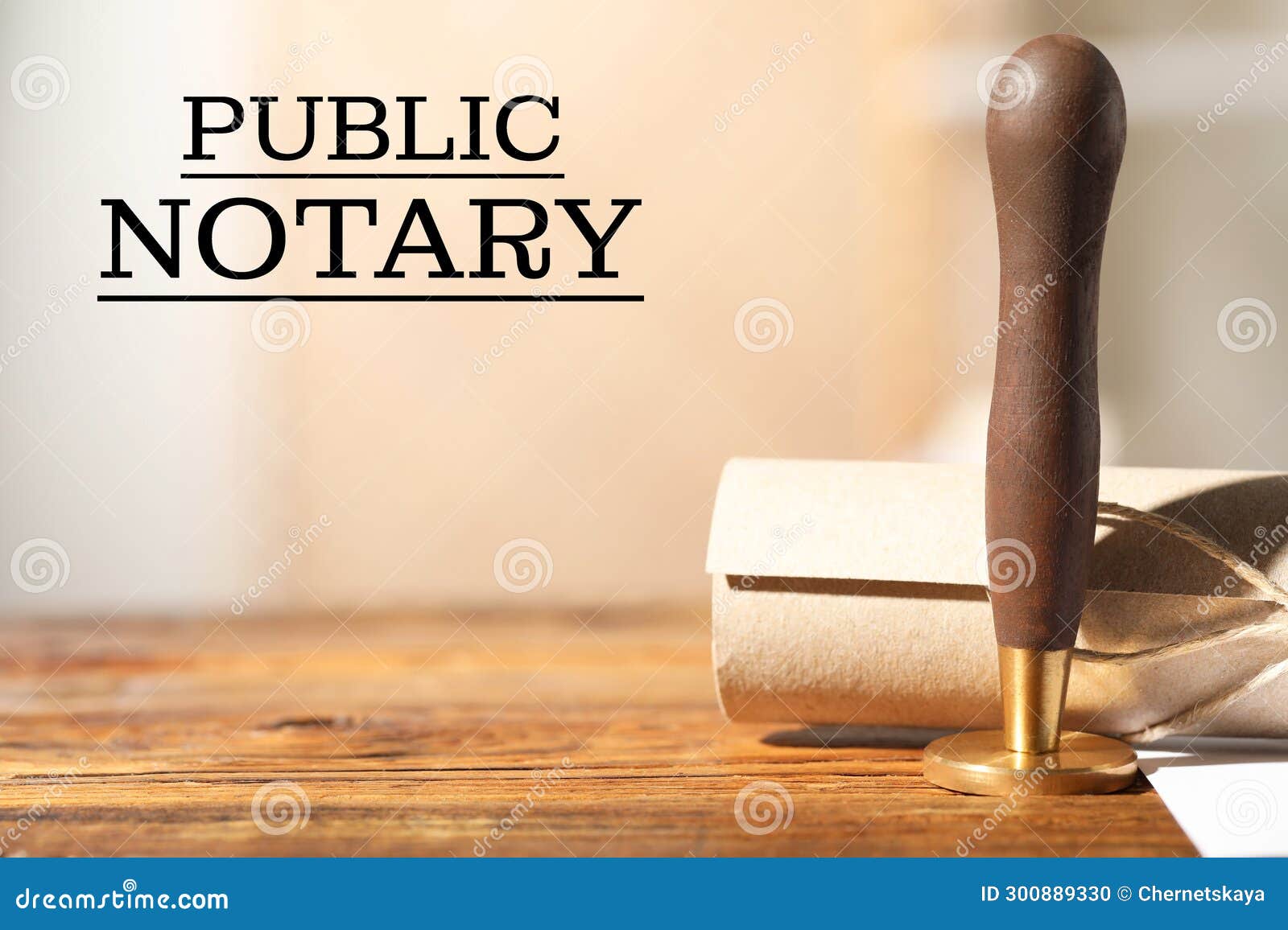 Public Notary. Document and Stamp on Wooden Table, Space for Text Stock ...